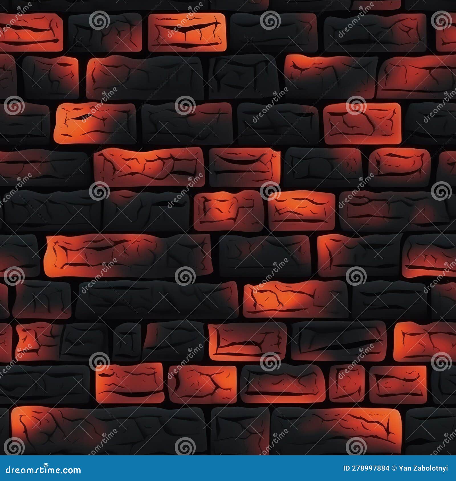 Black Fire Beautiful Brick Wall Texture. Tile Seamless Background ...
