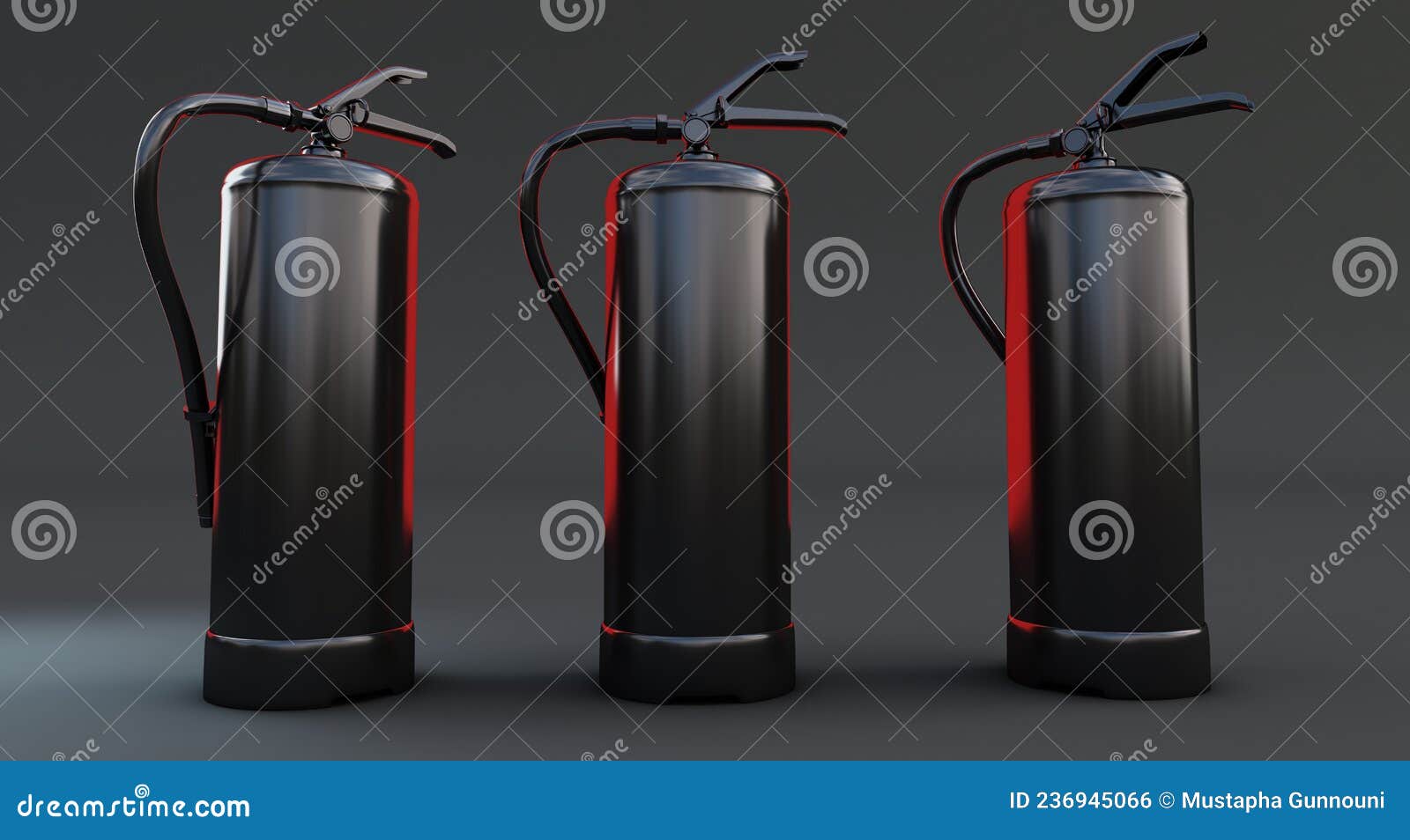 Black Fire Extinguishers Isolated on Dark Background. Stock ...