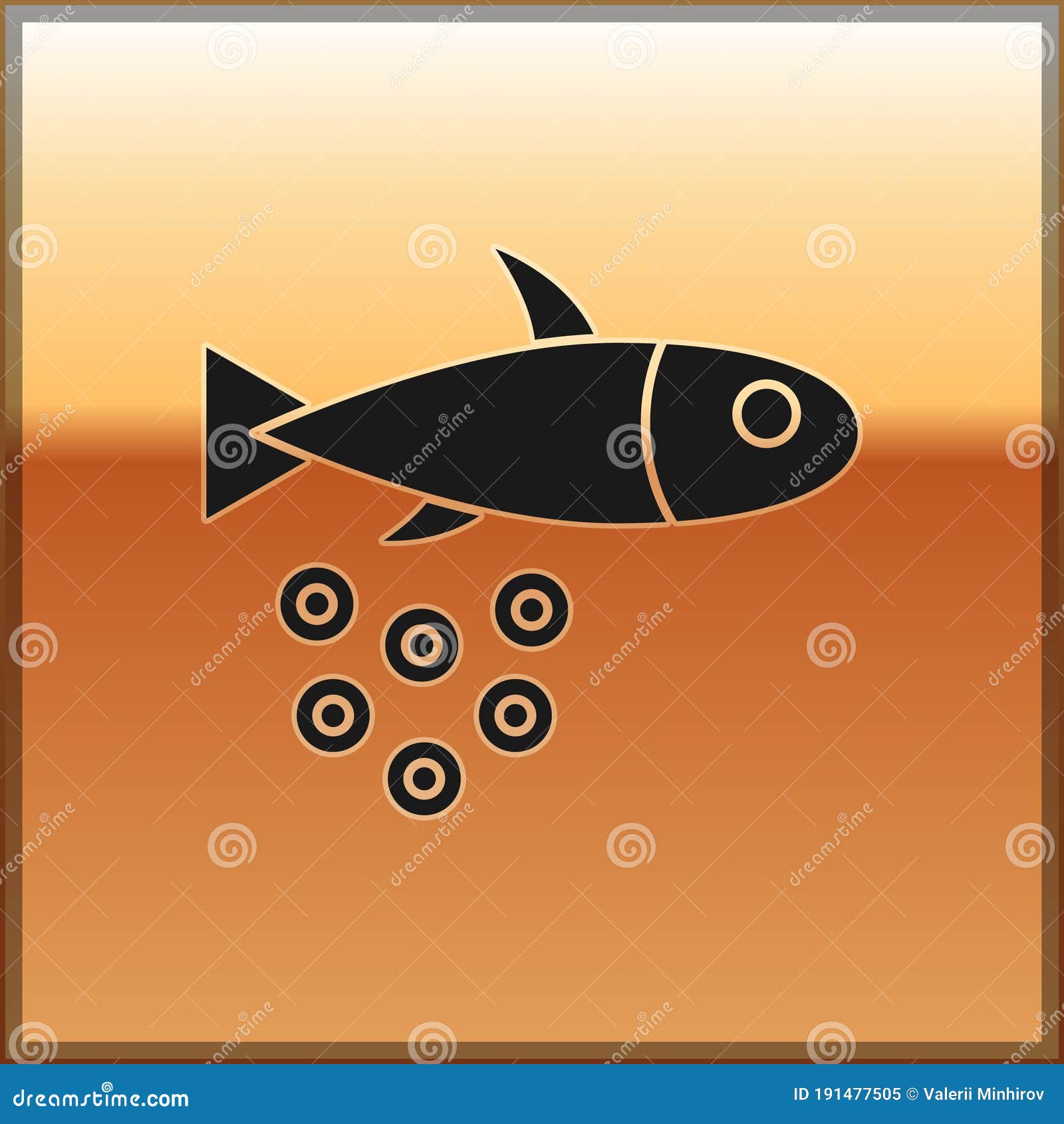 Black Fish with Caviar Icon Isolated on Gold Background. Vector Stock ...