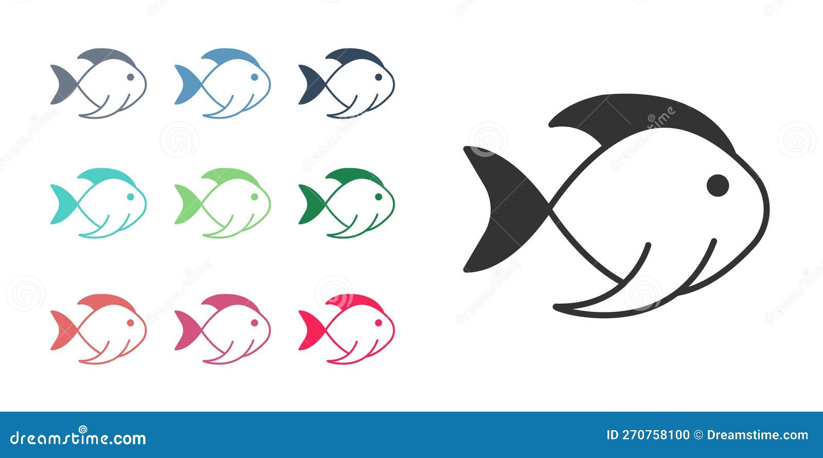 Black Fish Icon Isolated on White Background. Set Icons Colorful Stock ...