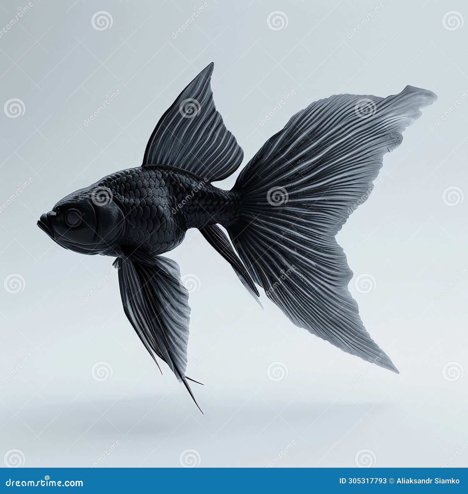 A Black Fish with Long Fins Stock Image - Image of exotic, macro: 305317793