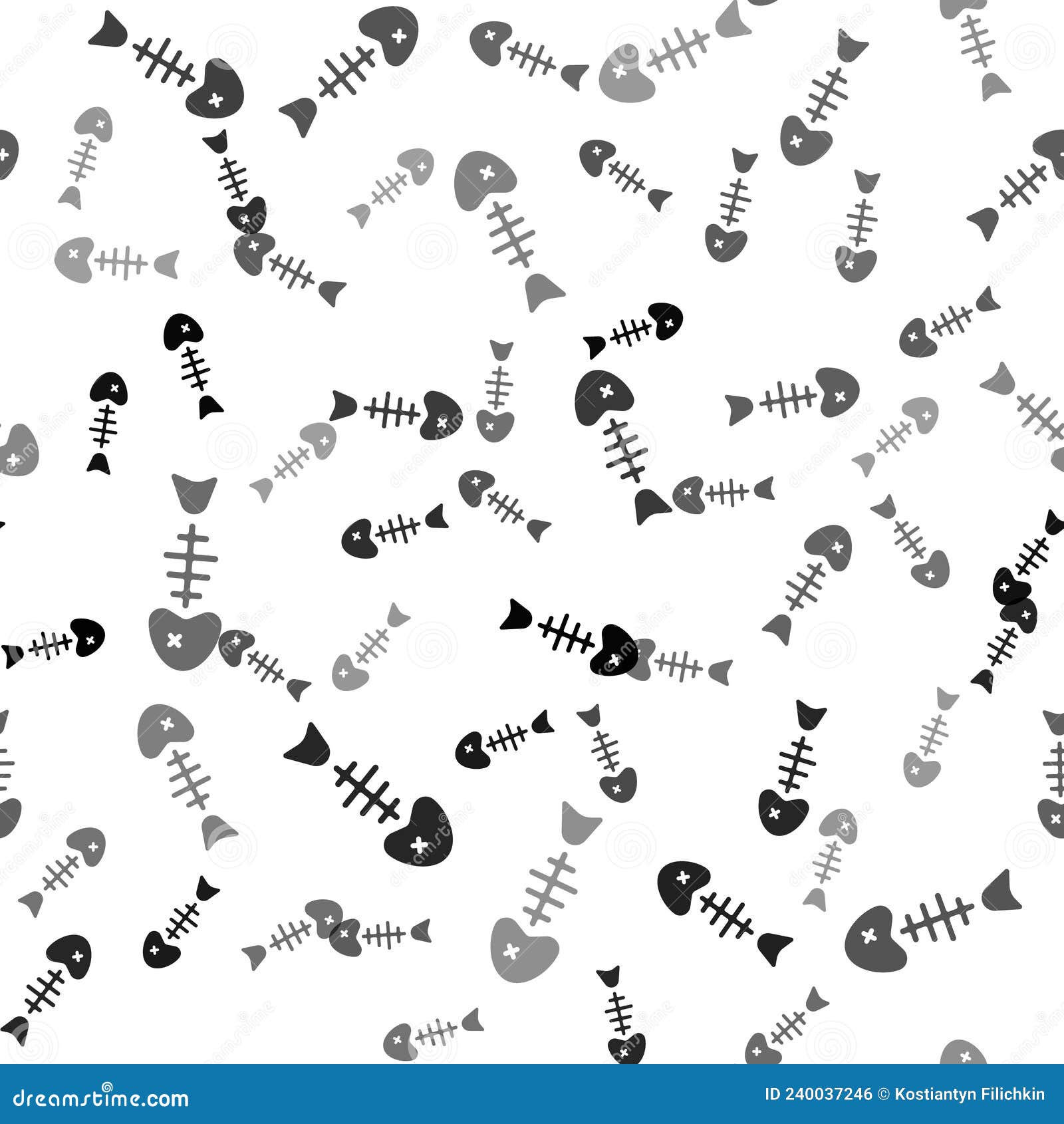 Black Fish Skeleton Icon Isolated Seamless Pattern on White Background ...