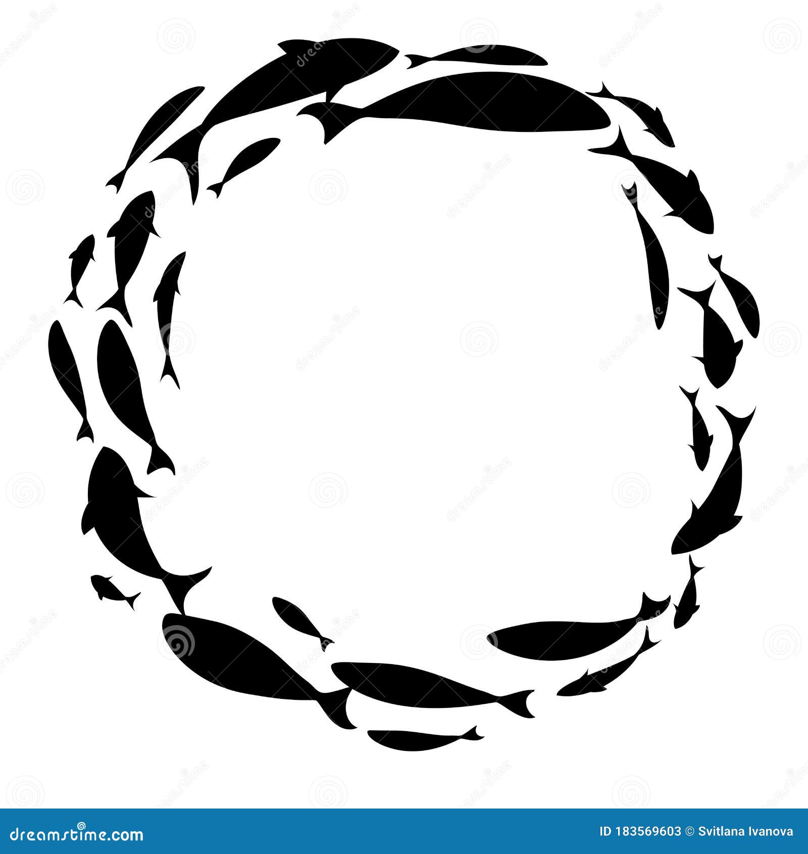 Black Fish Wreath. Circle School of Fish Stock Vector - Illustration of ...