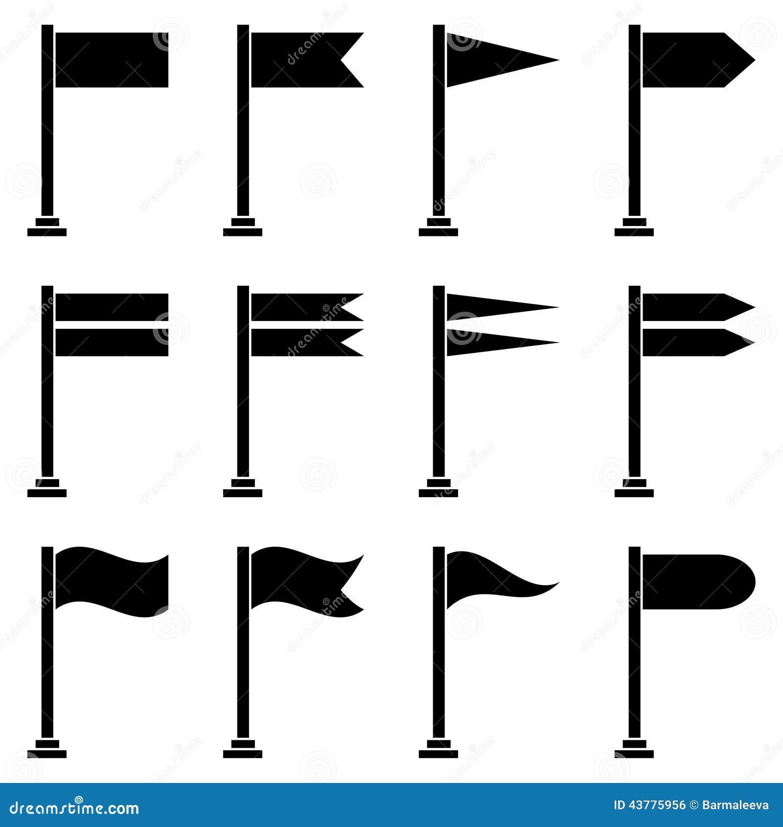 Black Flag and Banners Icons Set Stock Vector - Illustration of small ...