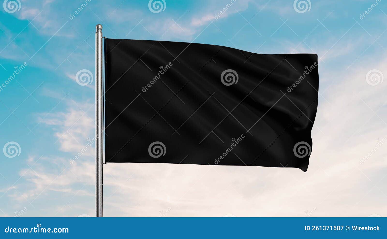 Black Flag Waving Against a Blue Sky Background Stock Video - Video of ...