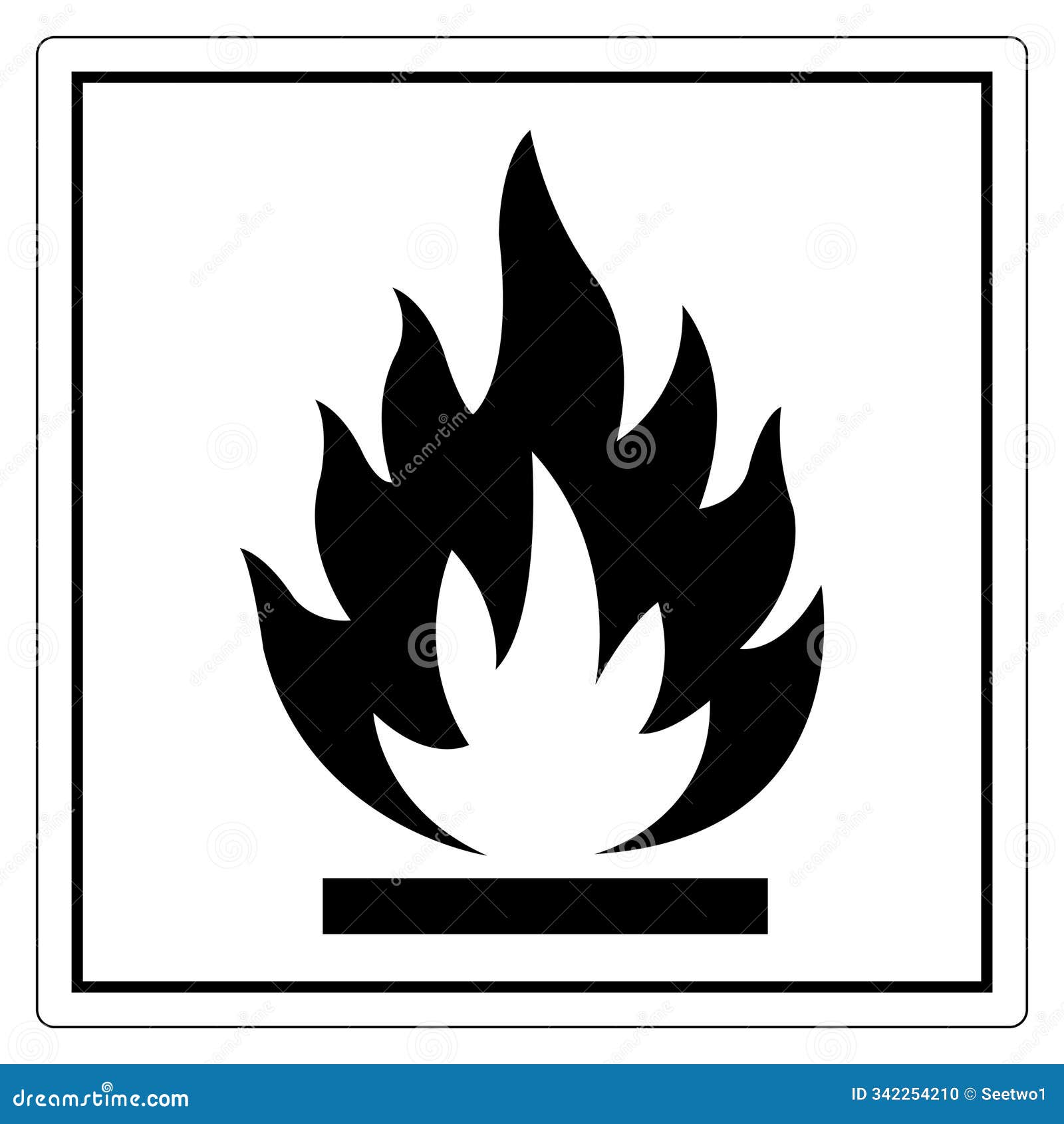 Black Flame Icon on White Background for Safety Signage Stock ...