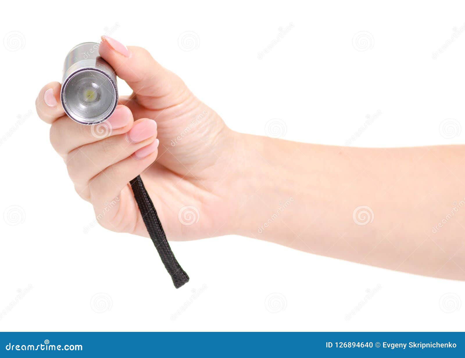 Black flashlight in hand stock photo. Image of flash - 126894640