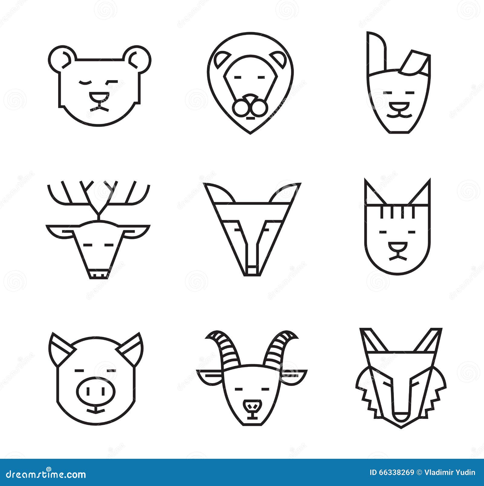 Flat Animal Faces Application Icon Cartoon Vector Set 1 Farm Animals ...