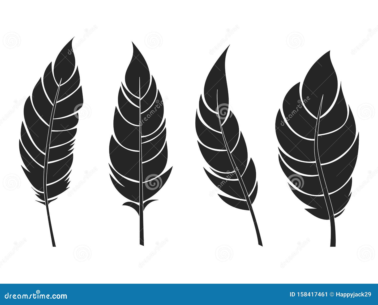 Black flat feathers set stock vector. Illustration of decorative ...