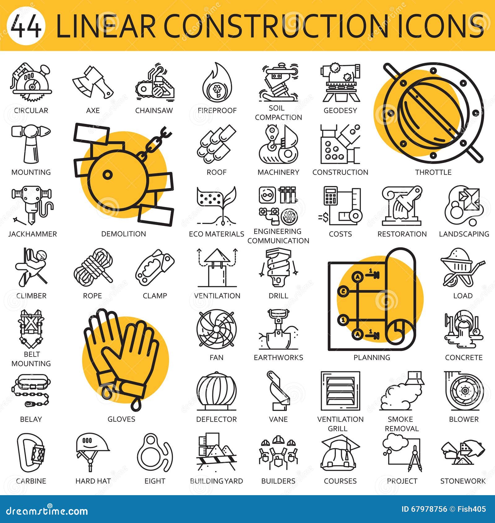 Black Flat Line Vector Set Icon with a Picture of a Symbol Construction ...