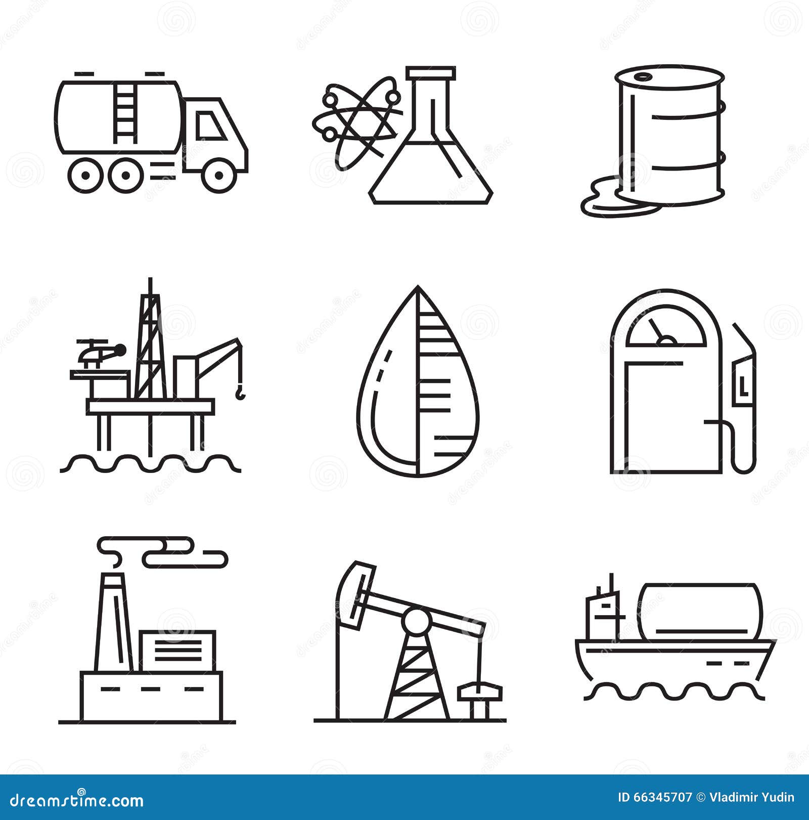 Set Of Black Flat Vector Oil And Gas Icons: Onshore And Offshore ...
