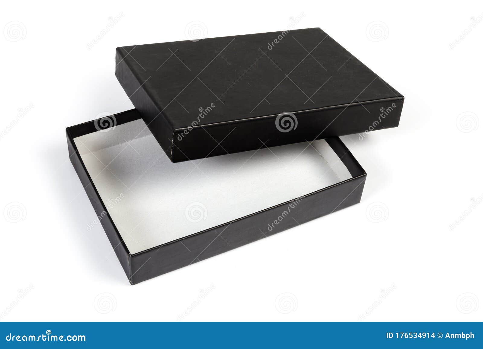 Black Flat Rectangular Cardboard Box with Partly Open Lid Stock Photo ...