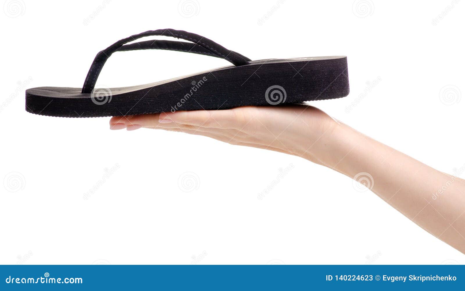 Black Flip Flops Rubber in Hand Stock Image - Image of plastic, foot ...
