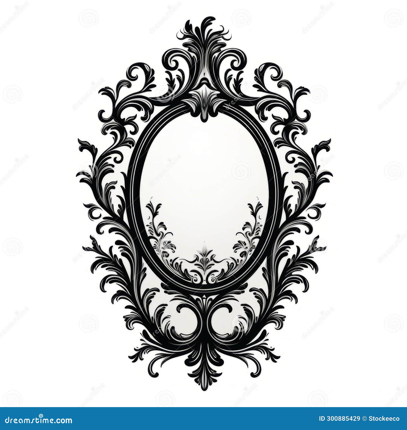 Black and White Ornate Mirror Vector - Revived Rococo Art Style Stock ...