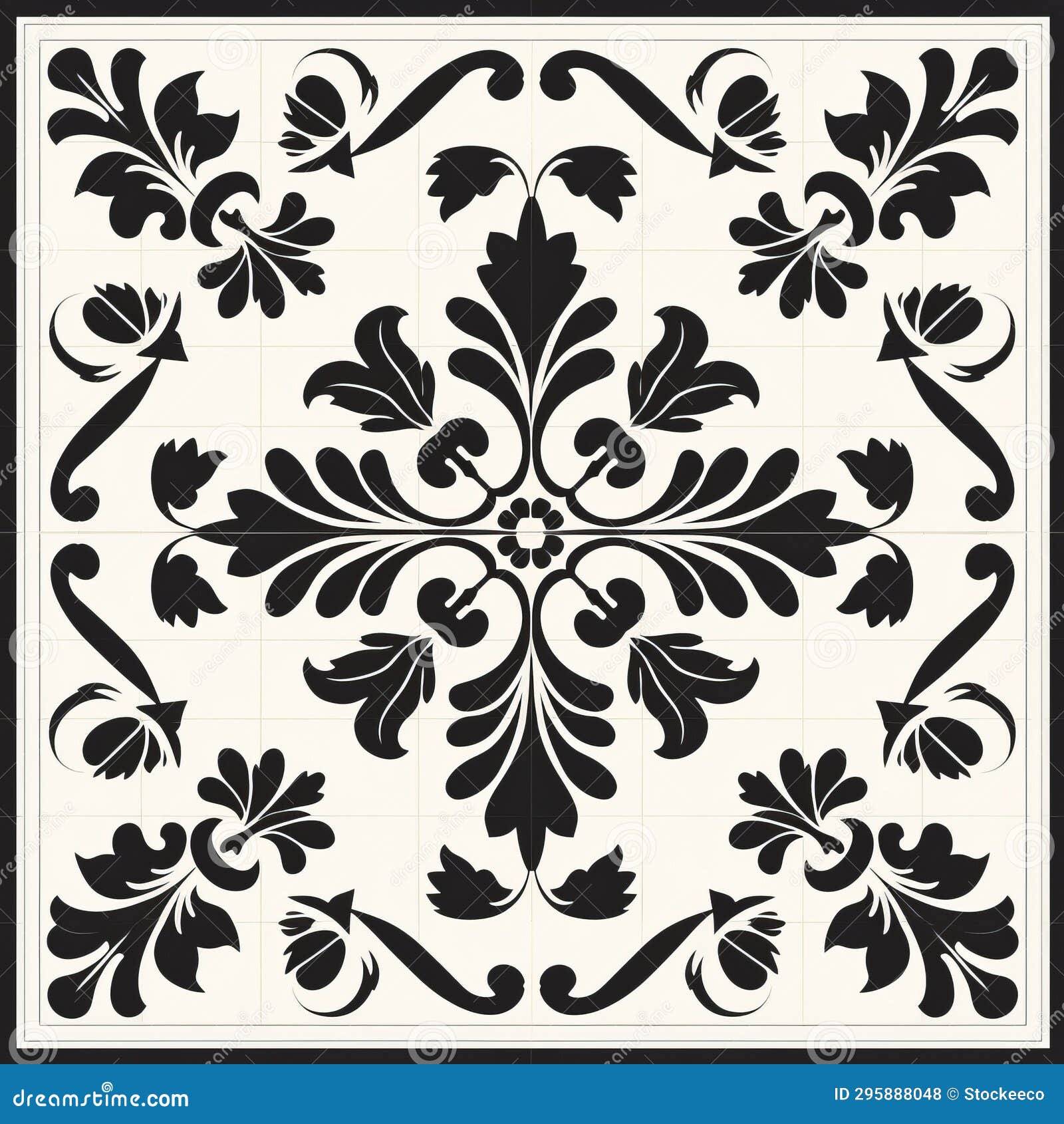 Vintage-inspired Black and White Floral Tile Design Stock Illustration ...