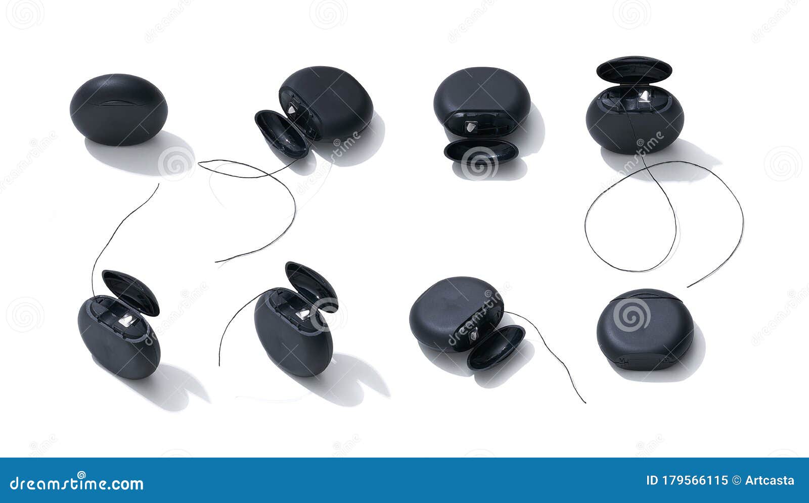 Black Floss for Brushing Teeth in Different Angles on a White Stock ...