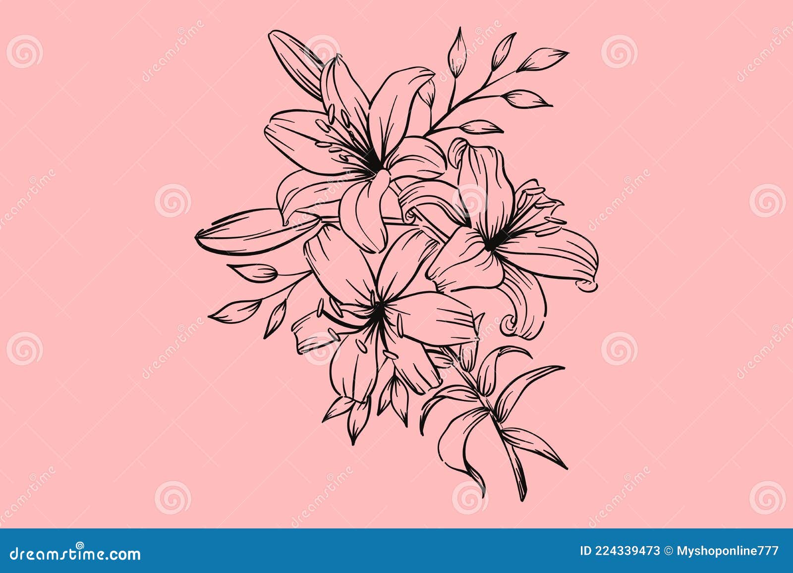 Black Flower Illustration on Creamy Colour Background Stock ...