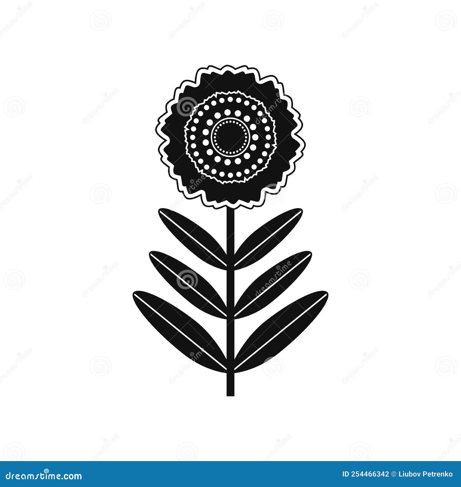 Black Flower and Leafs on White Background Stock Vector - Illustration ...