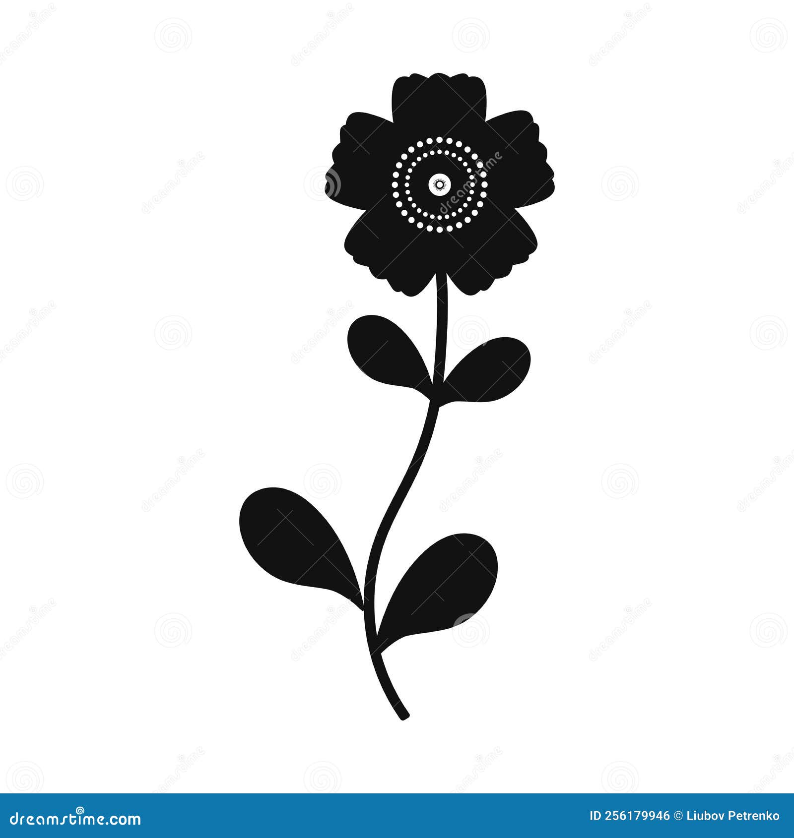Black Flower and Leafs on White Background Stock Vector - Illustration ...
