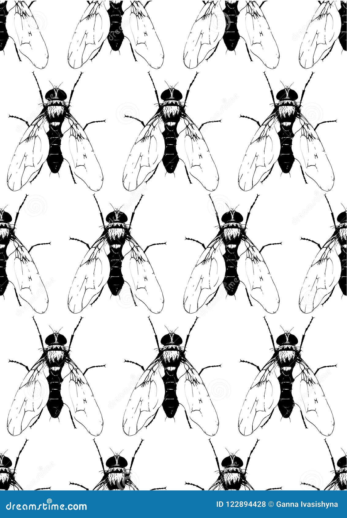 Seamless Pattern with Black Flies Stock Illustration - Illustration of ...