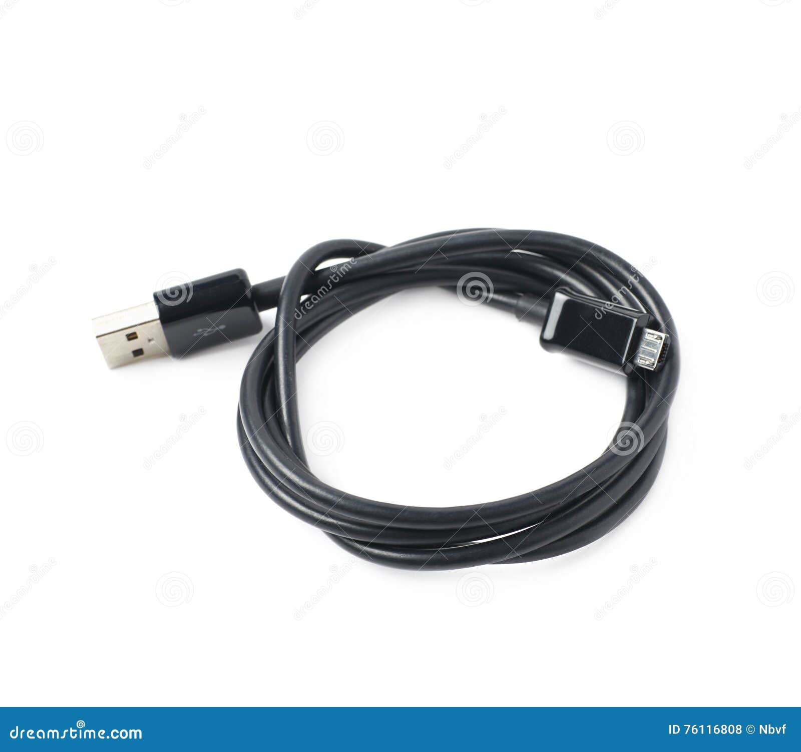 Black Folded USB Cable Isolated Stock Photo - Image of network ...
