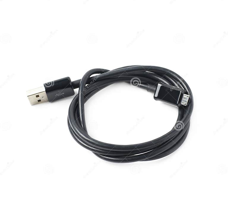 Black Folded USB Cable Isolated Stock Photo - Image of network ...