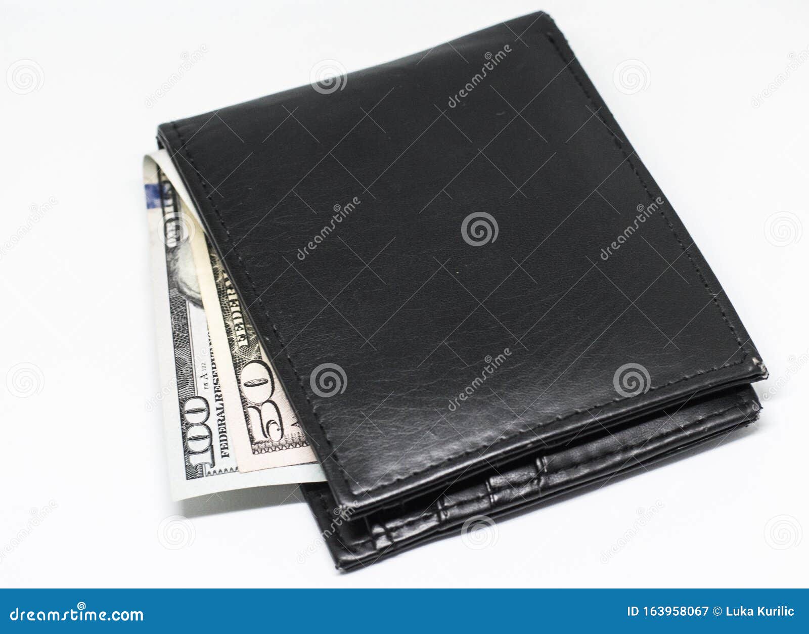 Black Folding Wallet with Two $ 50 and $ 100 Paper Notes Stock Image ...