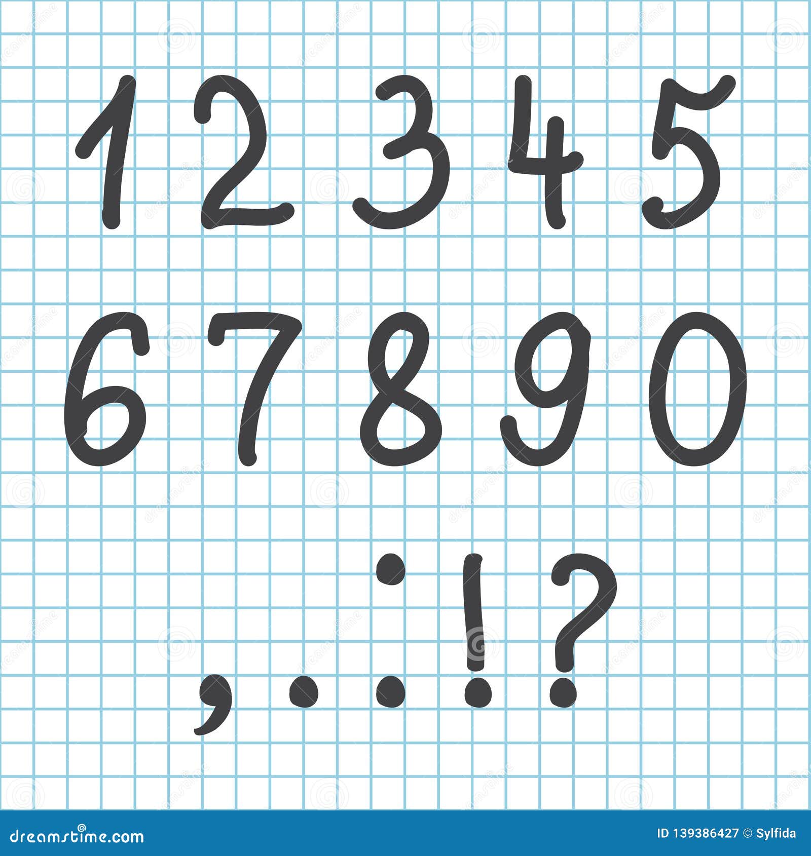 Black Font Hand Drawn Numbers and Characters. Vector Illustration Stock ...