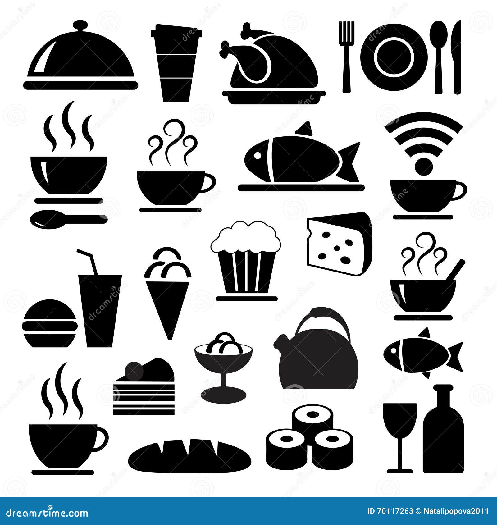 Black food icons set stock vector. Illustration of menu - 70117263