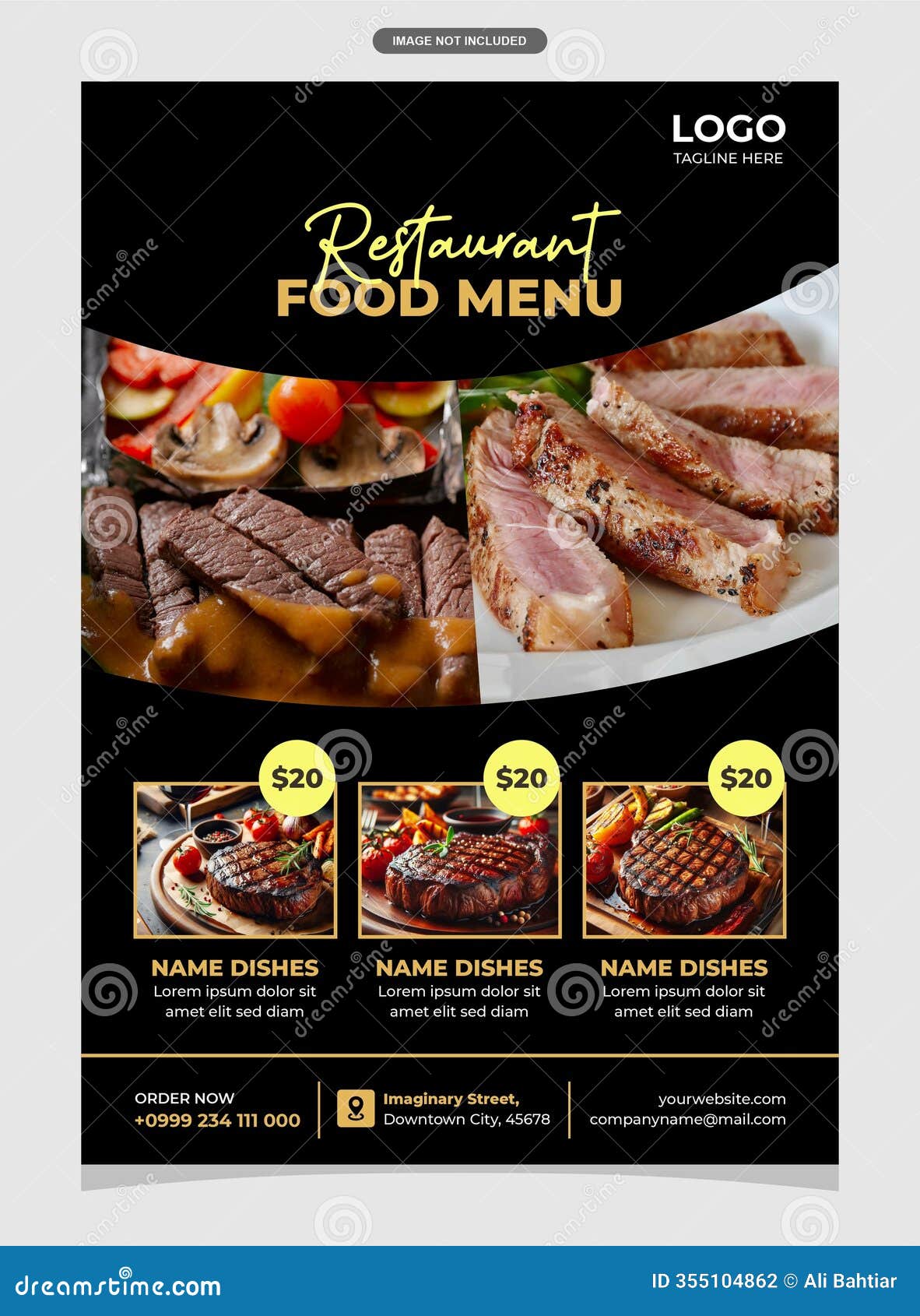 Black Food Menu Design for Restaurant Stock Illustration - Illustration ...