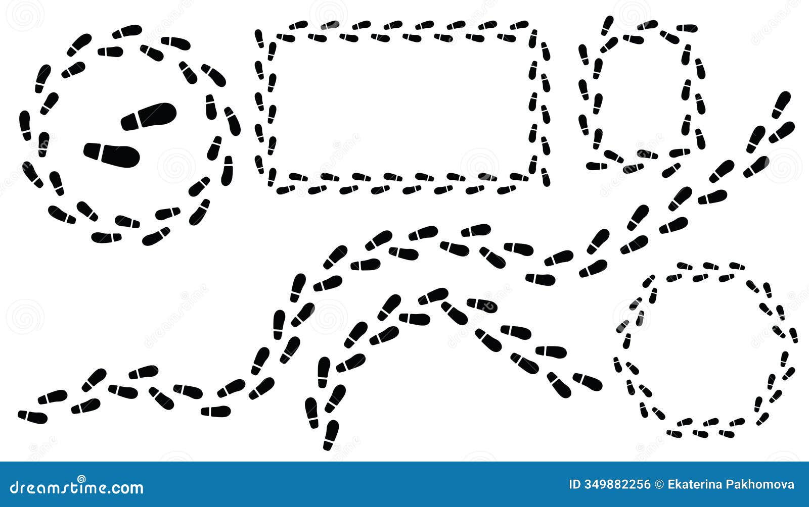 Black Footprint Frames and Trails. Walking Marks Set Stock Vector ...