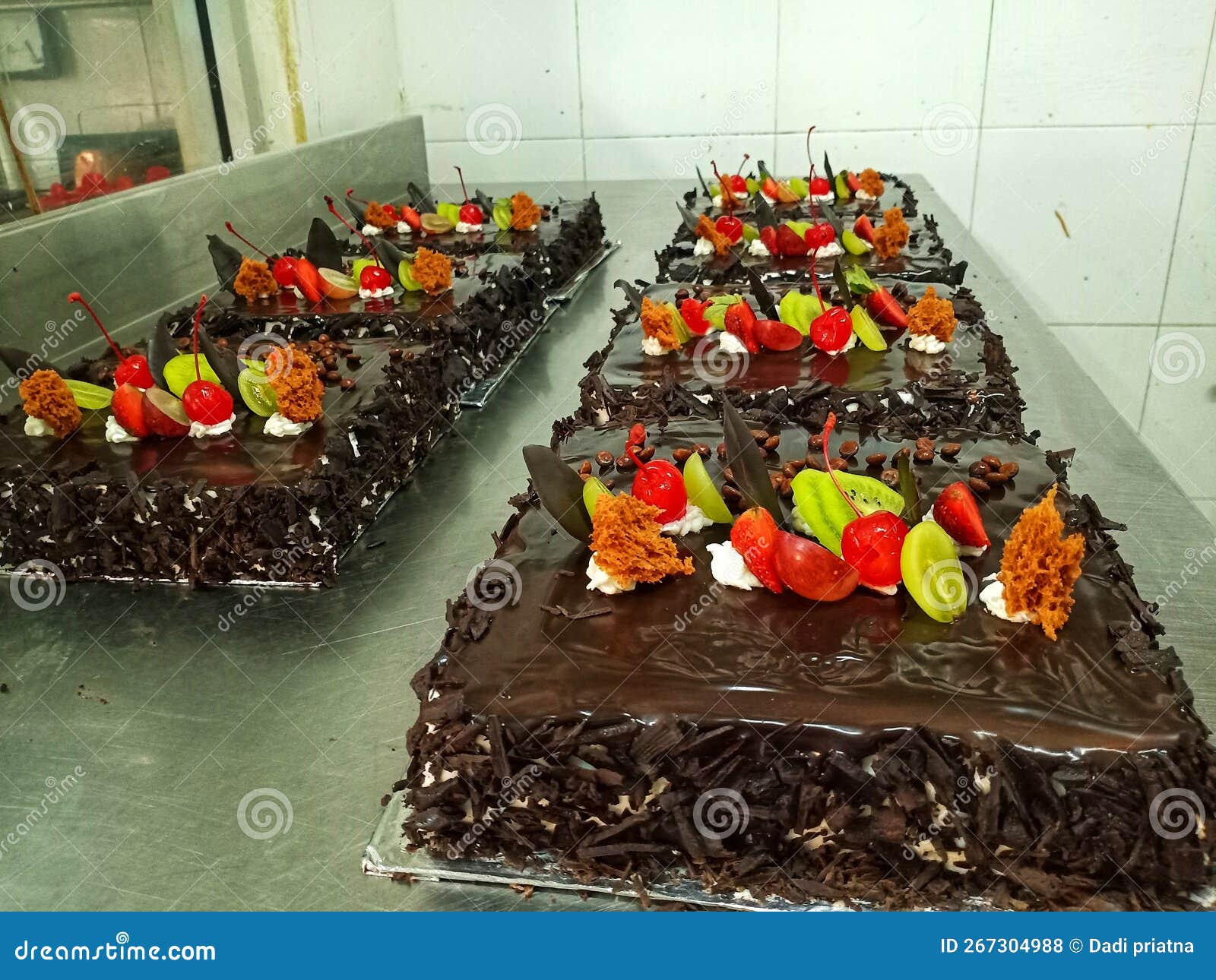 Black Forest Cake with Fruit Topping Stock Photo - Image of forest ...