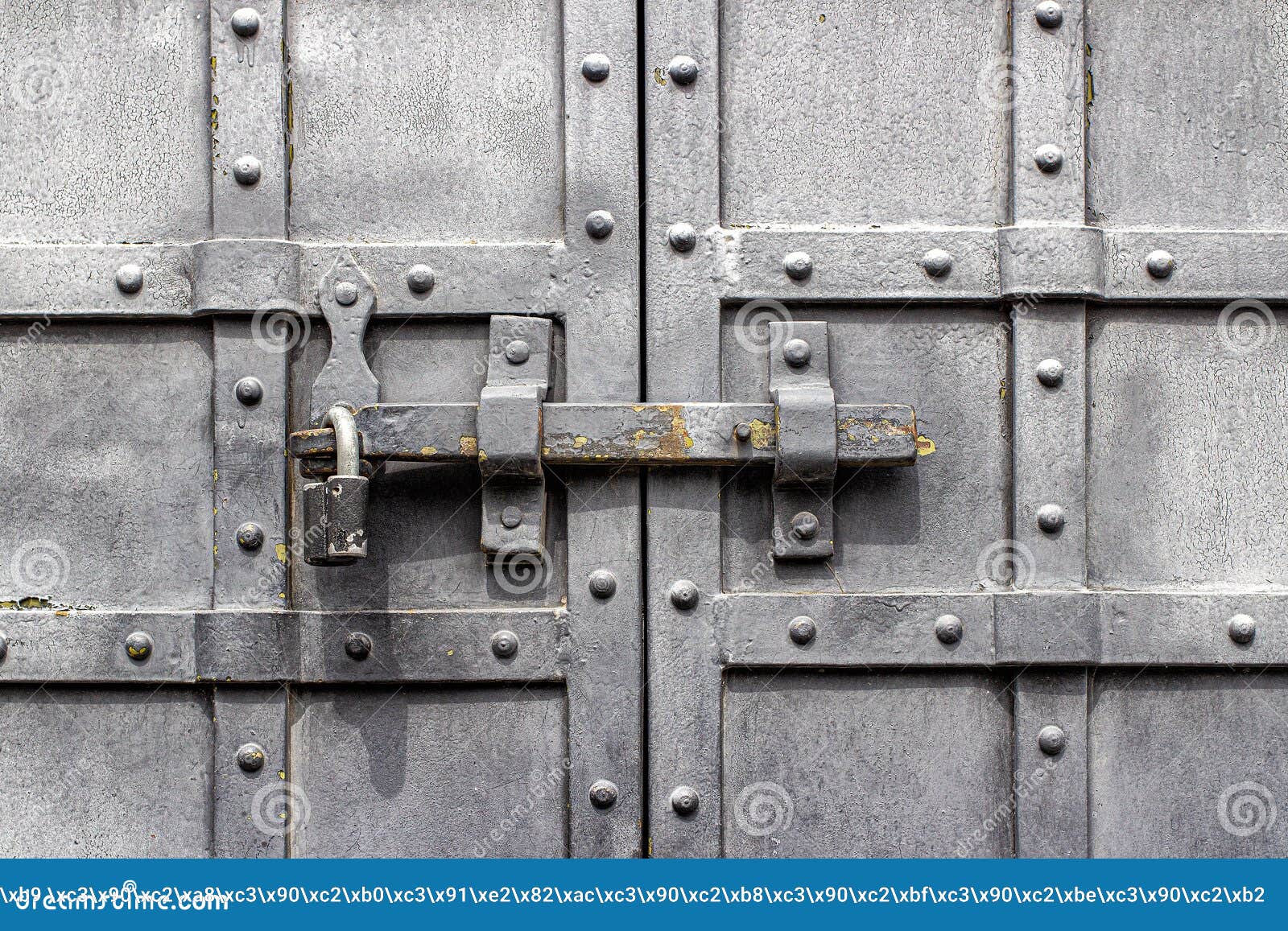 Black, Metal Doors with Rivets and an Iron Latch Stock Photo - Image of ...