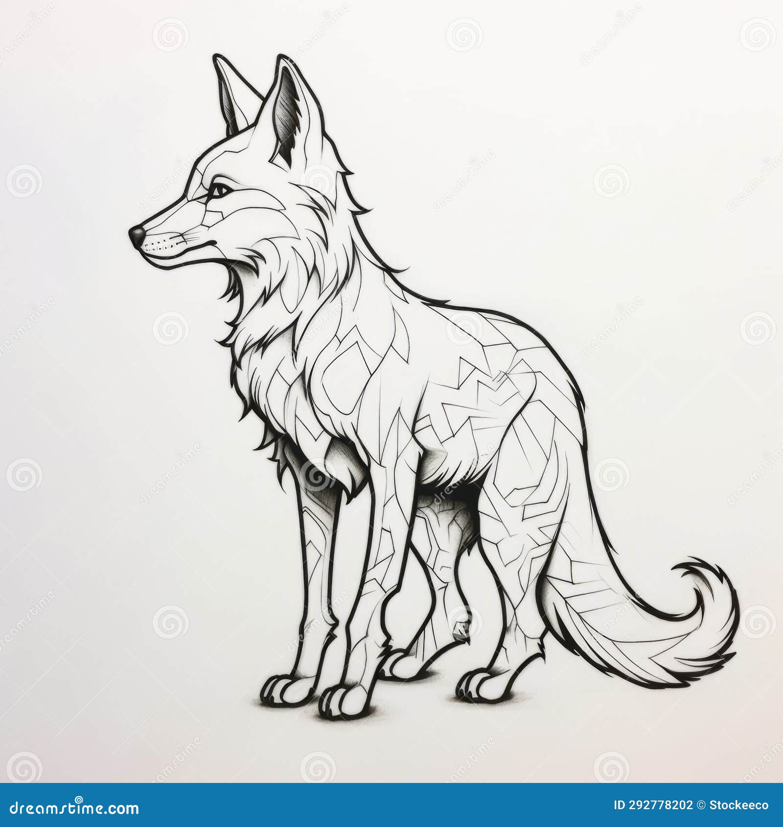 Detailed Pen Drawing of a Fox Standing Outside Stock Illustration - Illustration of outline ...