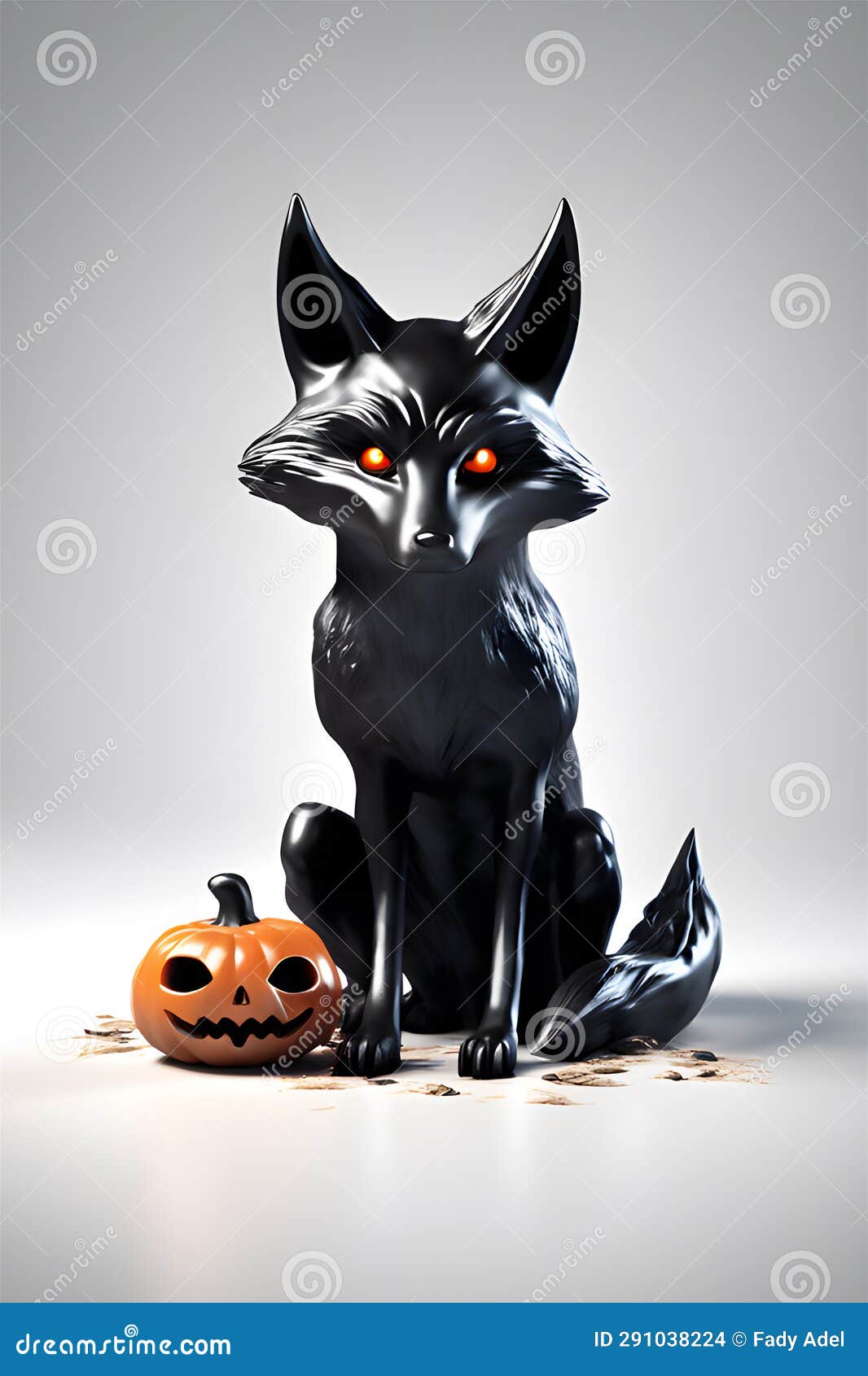 Black Fox Statue in a Spooky Forest Stock Illustration - Illustration ...