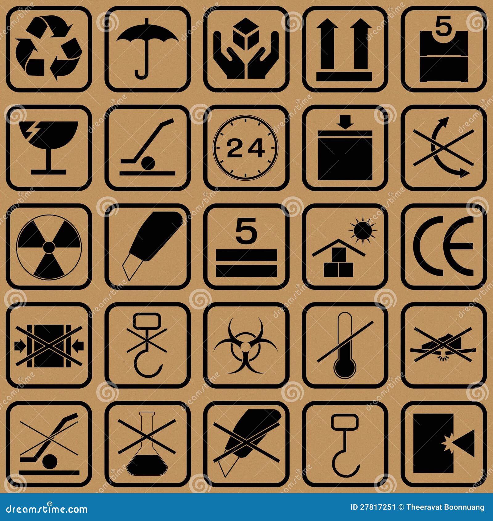 Fragile Symbol On Cardboard. Set Of Fragile Icons On Cardboard ...