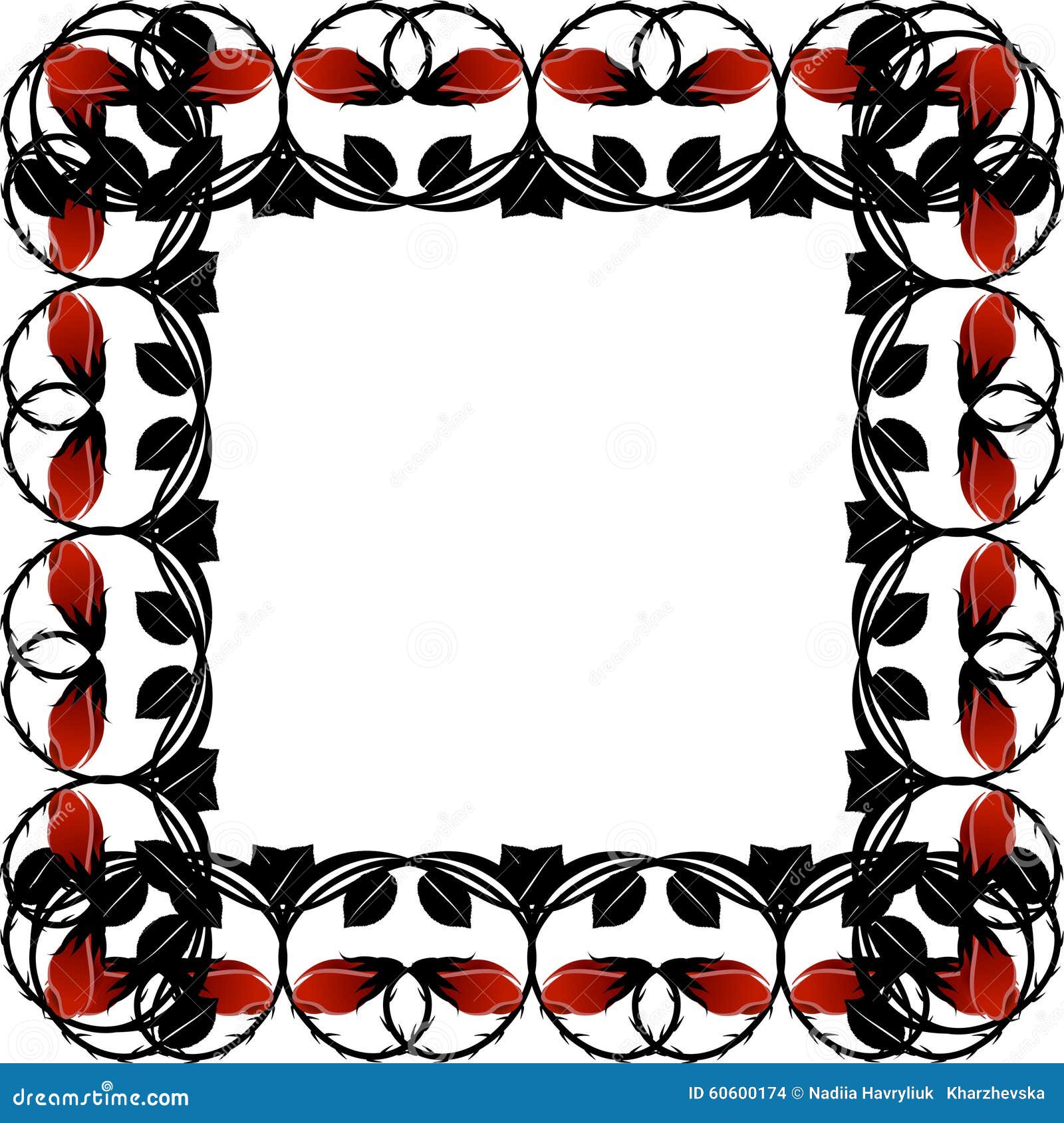 Black Frame with Red Roses and Leaves. Stock Vector - Illustration of ...