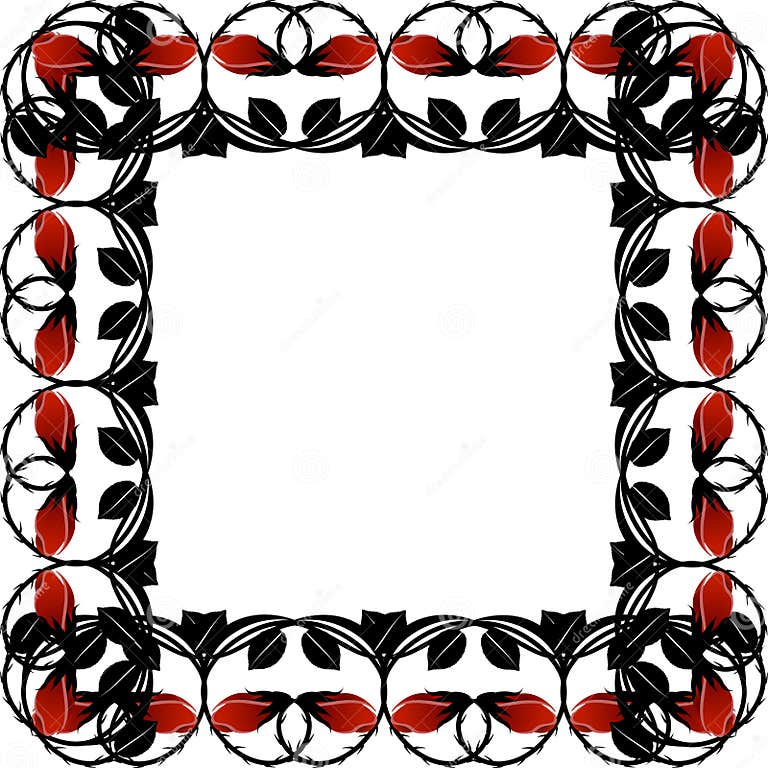 Black Frame with Red Roses and Leaves. Stock Vector - Illustration of ...