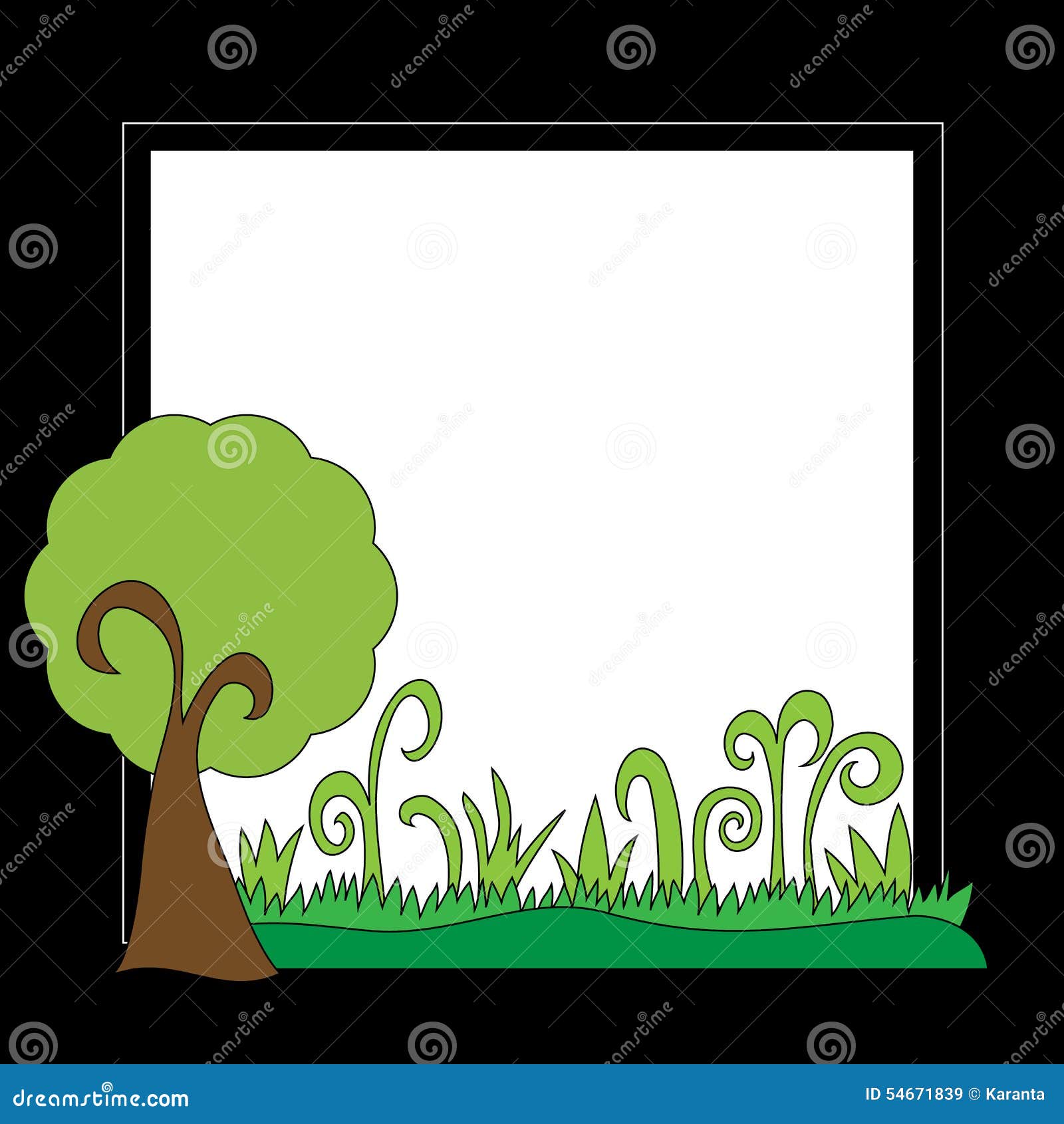 Black Frame with Tree and Grass Stock Vector - Illustration of black ...