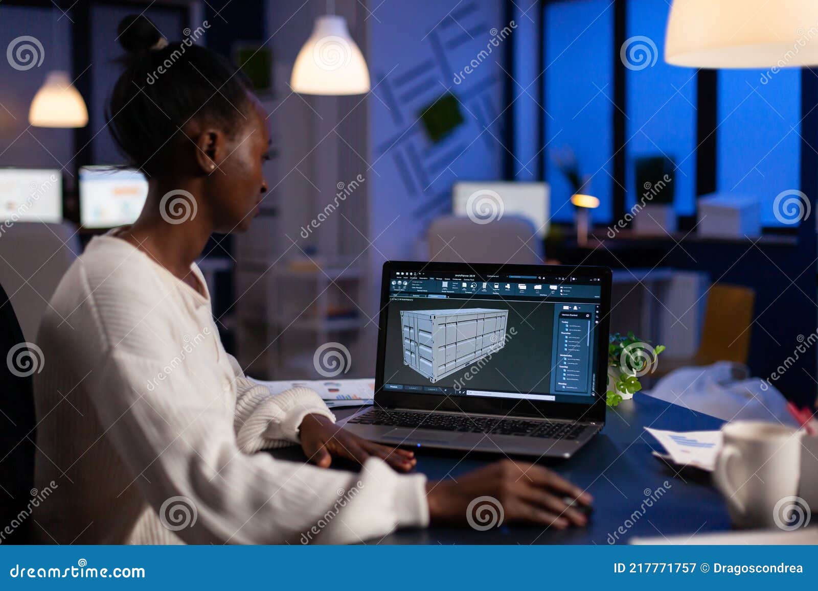 Black Freelancer Architect Working in 3D Software Container Stock Image ...