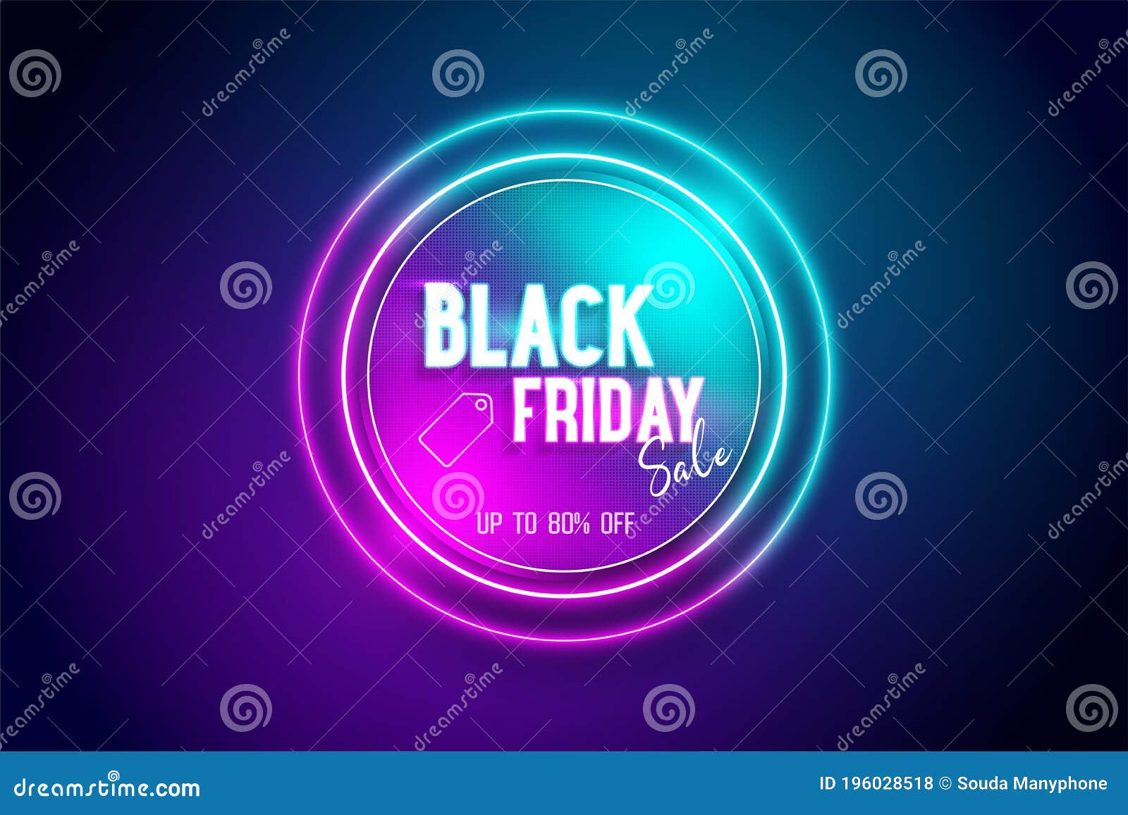 Black Friday Blue and Pink Neon Light Circle Frame Background. Vector ...