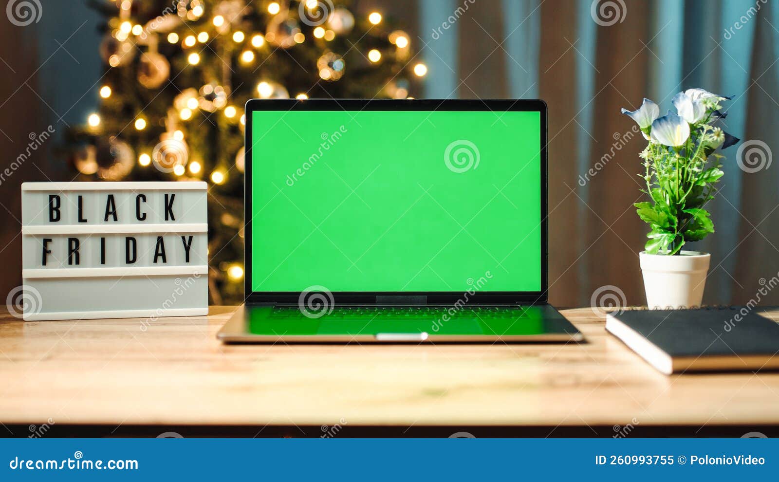 Black Friday Computer on the Table with Green Screen Stock Image ...