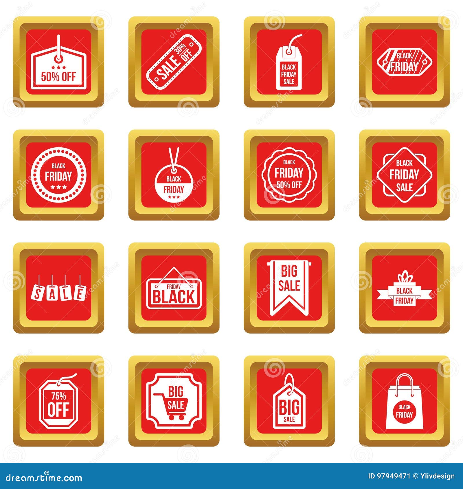 Black Friday icons set red stock vector. Illustration of percent - 97949471