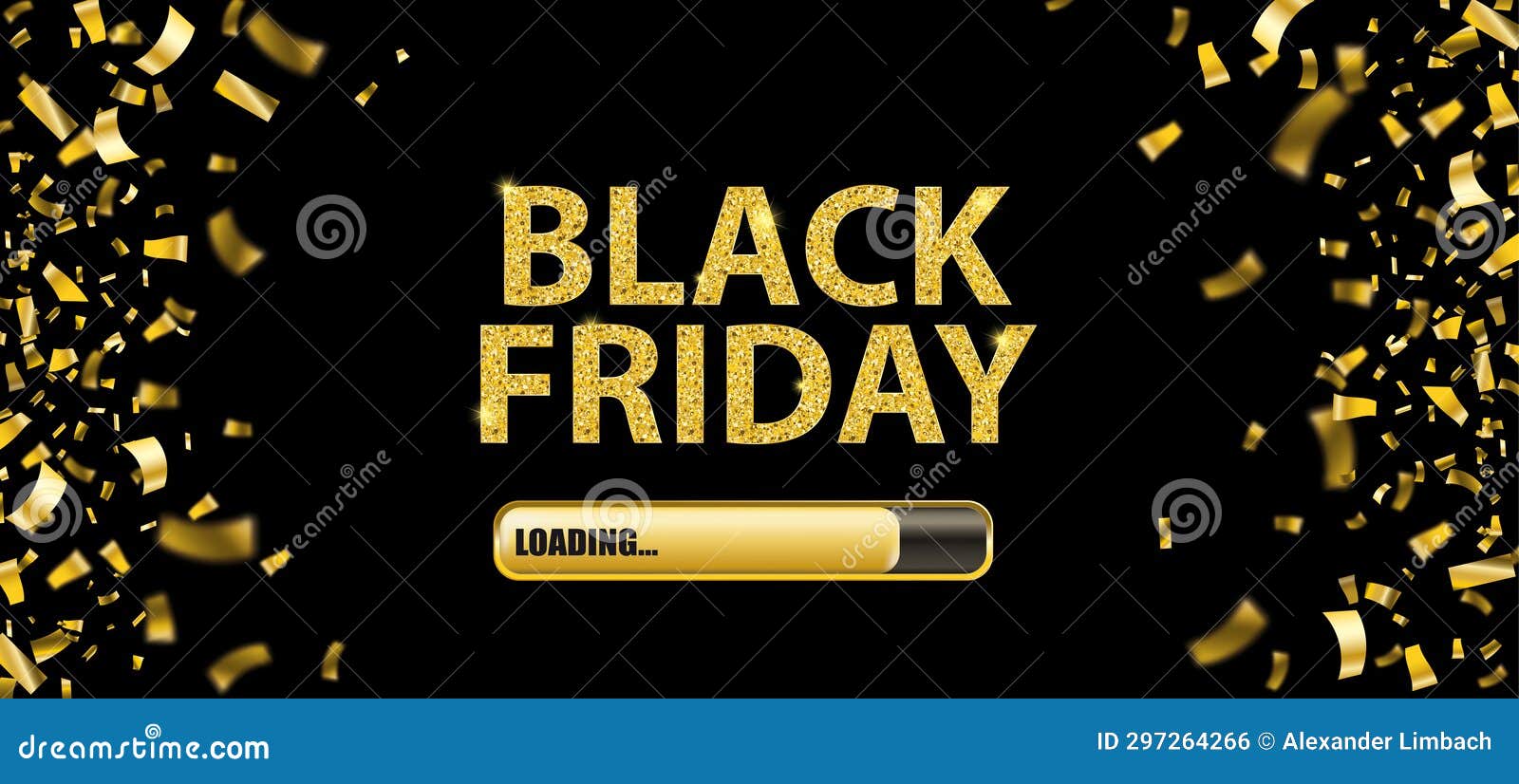Black Friday Progress Bar Golden Confetti Black Header Stock Vector ...