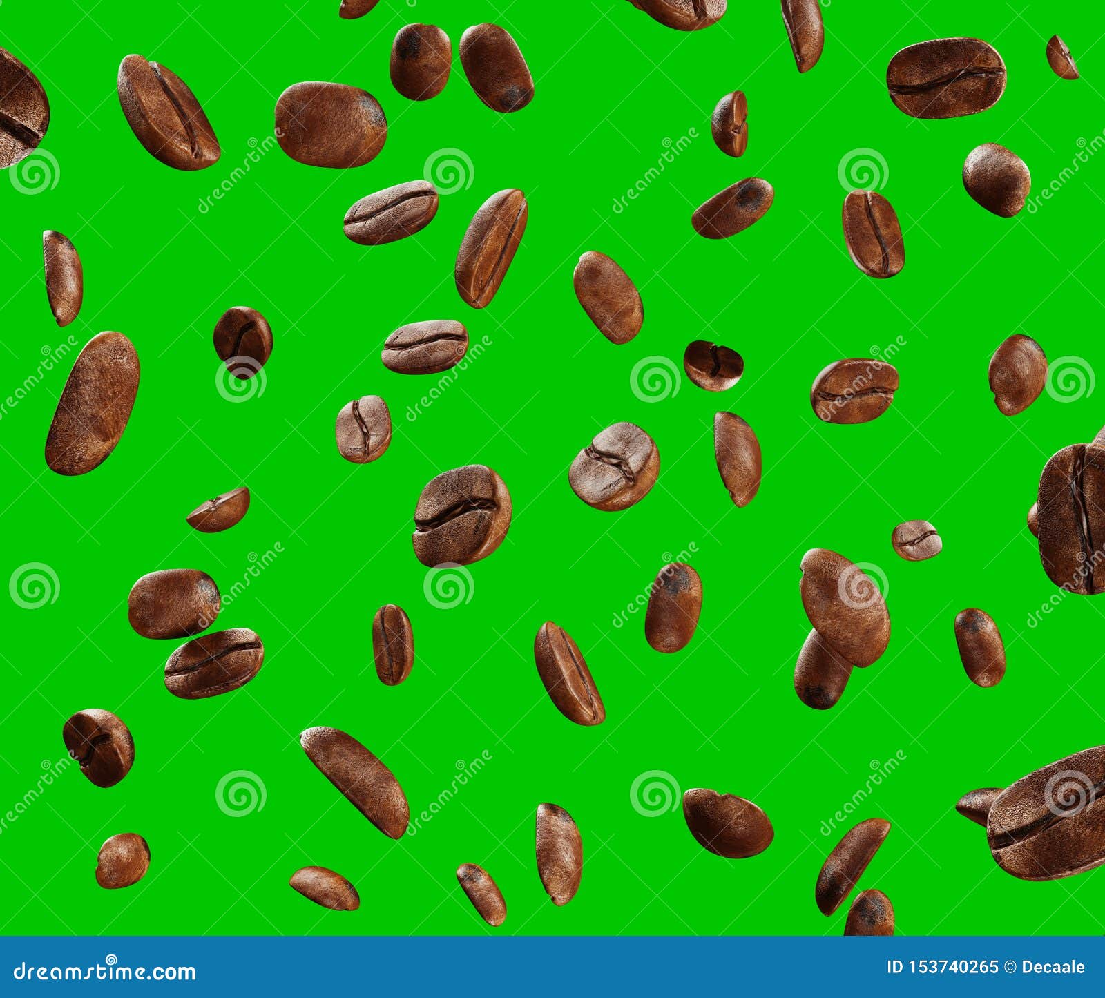 Black Fried Coffee Beans Falling Down, Green Screen, 3d Rendering Stock ...