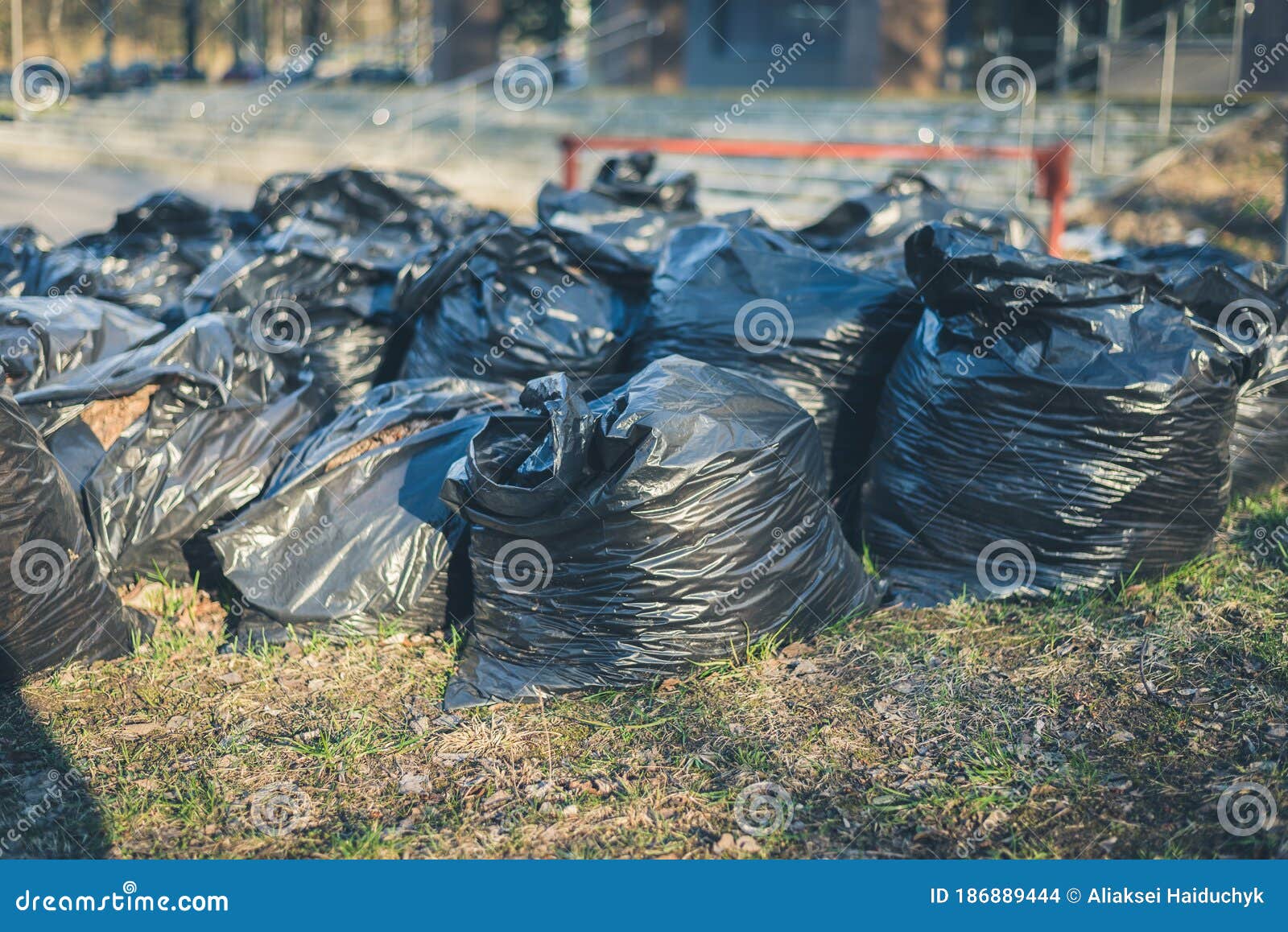 Black Full Garbage Packages/Black Complete Garbage Bags Stacked on the ...