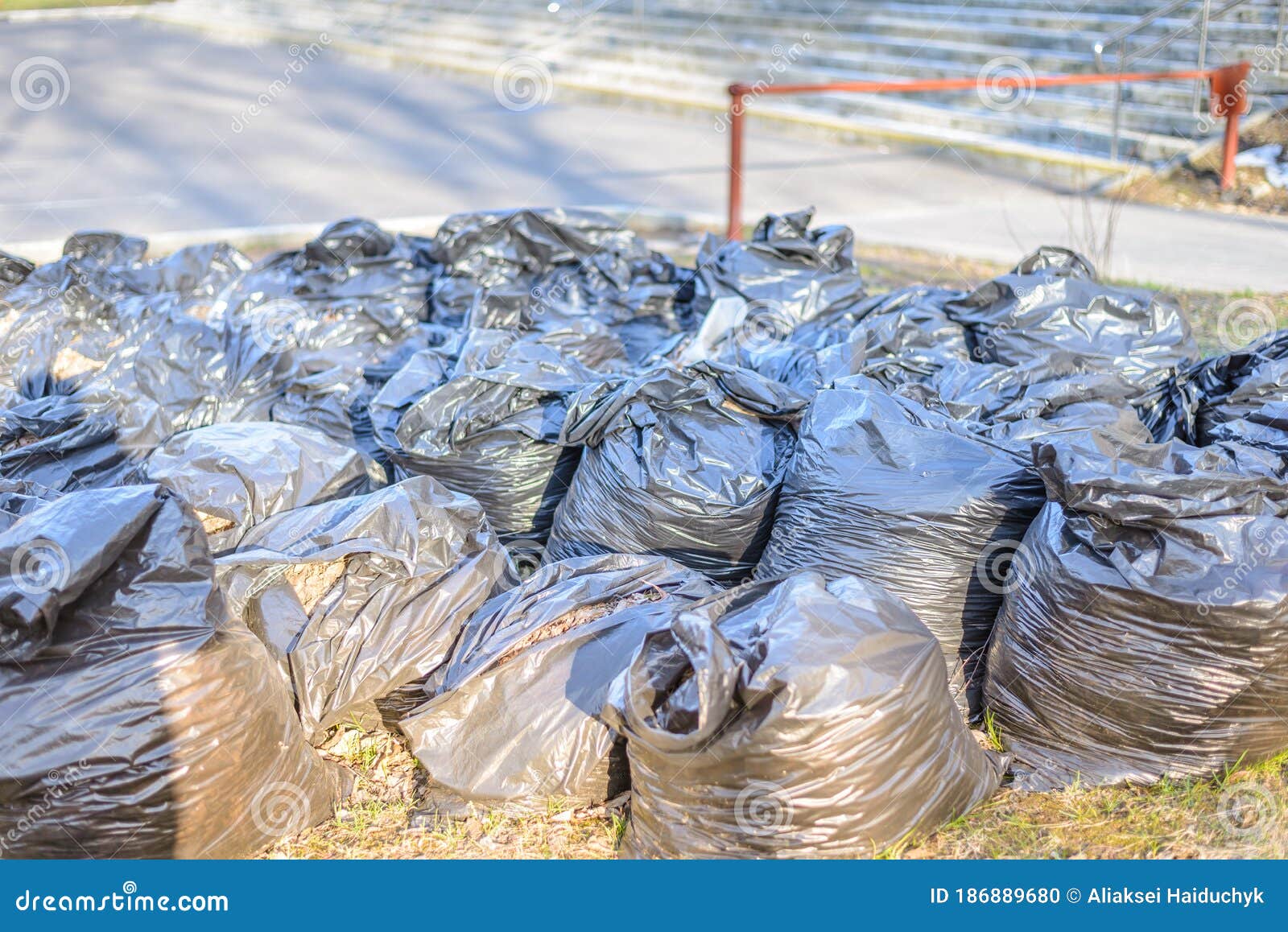 Black Full Garbage Packages/Black Complete Garbage Bags Stacked on the ...