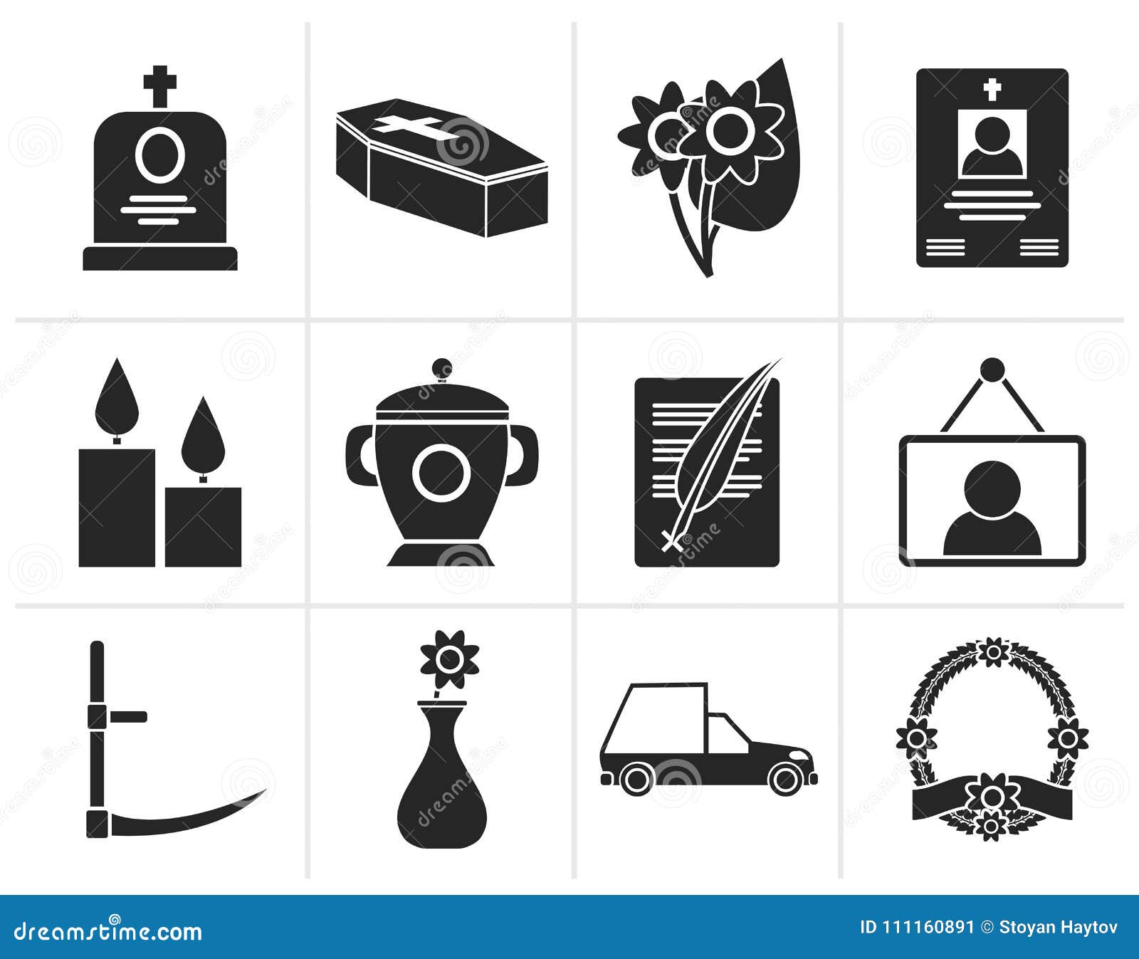 Black Funeral and Burial Icons Stock Vector - Illustration of candle ...