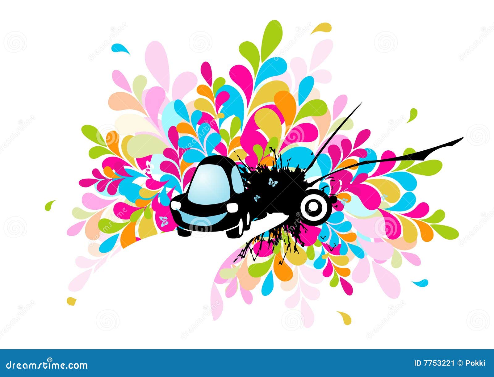 Black Funky Car on Blue Background. Stock Vector - Illustration of ...