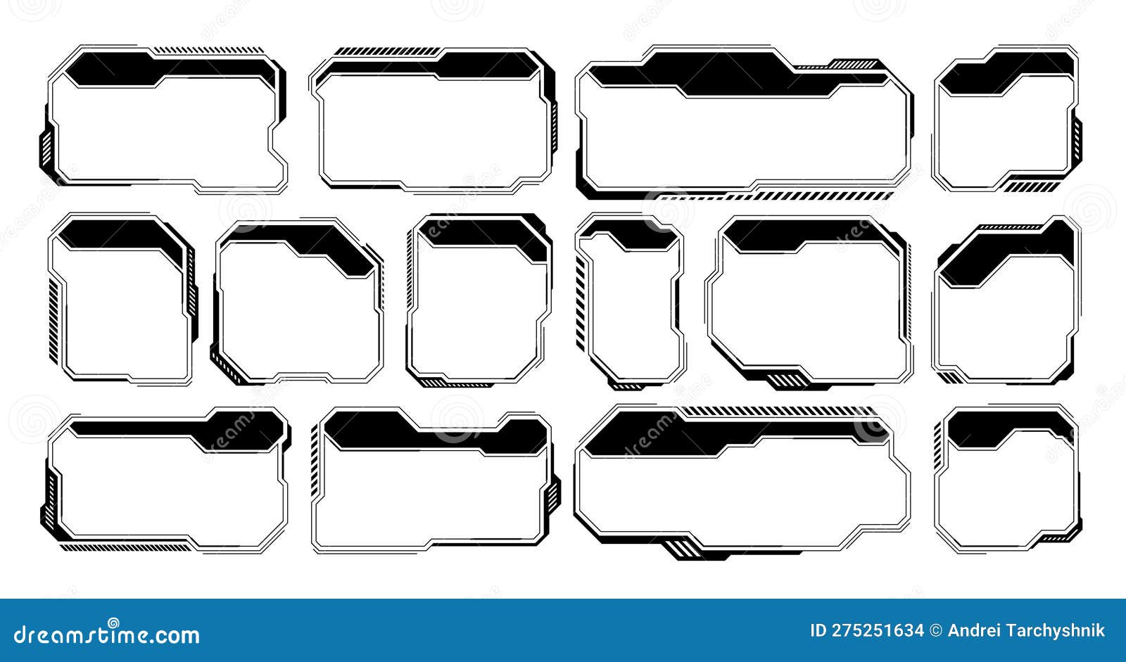 Black Futuristic HUD or UI Elements. Sci-fi User Interface Text Boxes ...